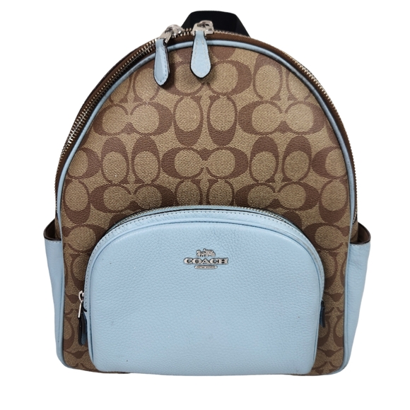 Coach | Bags | Coach Court Signature Canvas Backpack In Khaki Tan And ...
